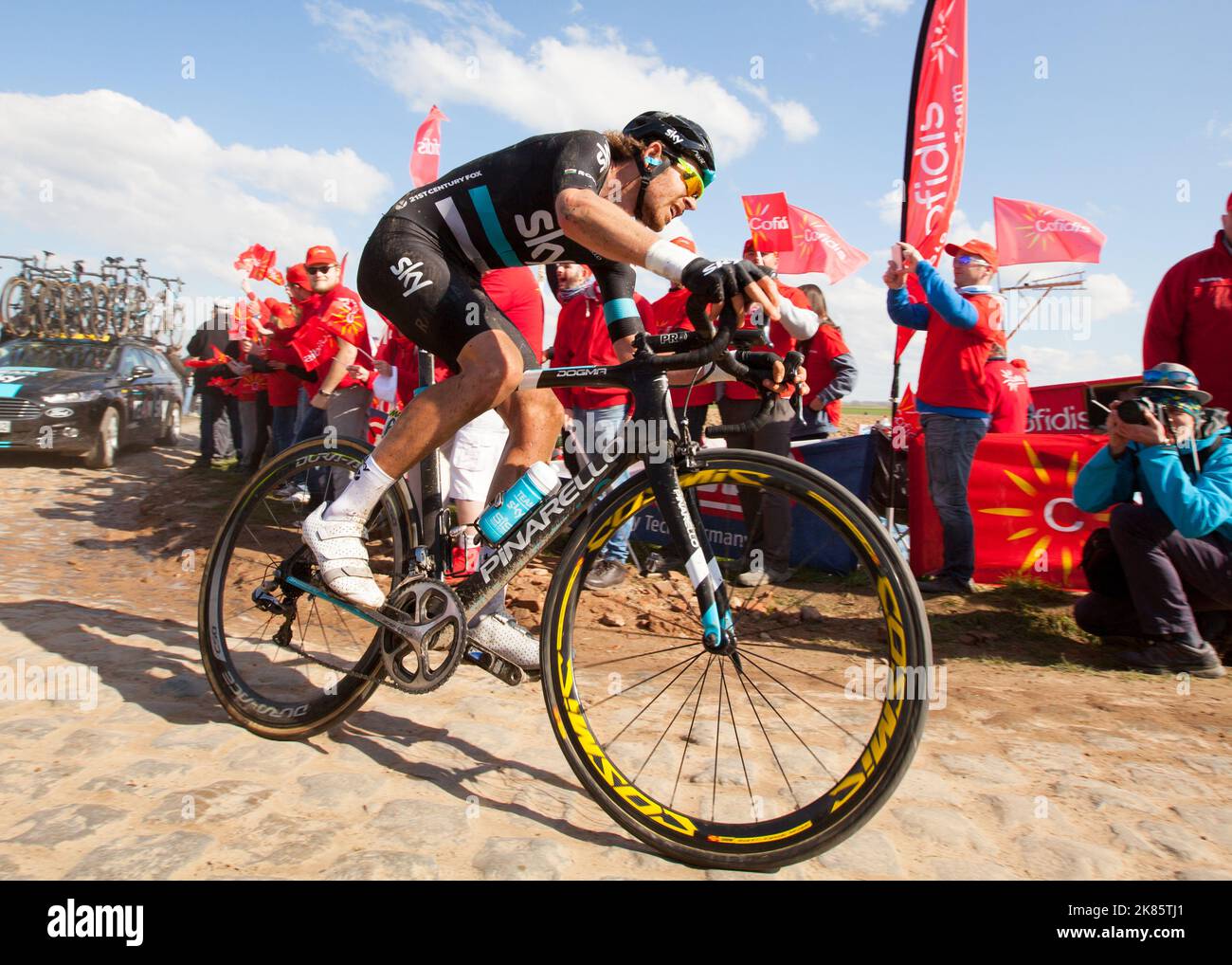 Luke Rowe (Team Sky Procycling) chases hard after a few mishaps leading ...