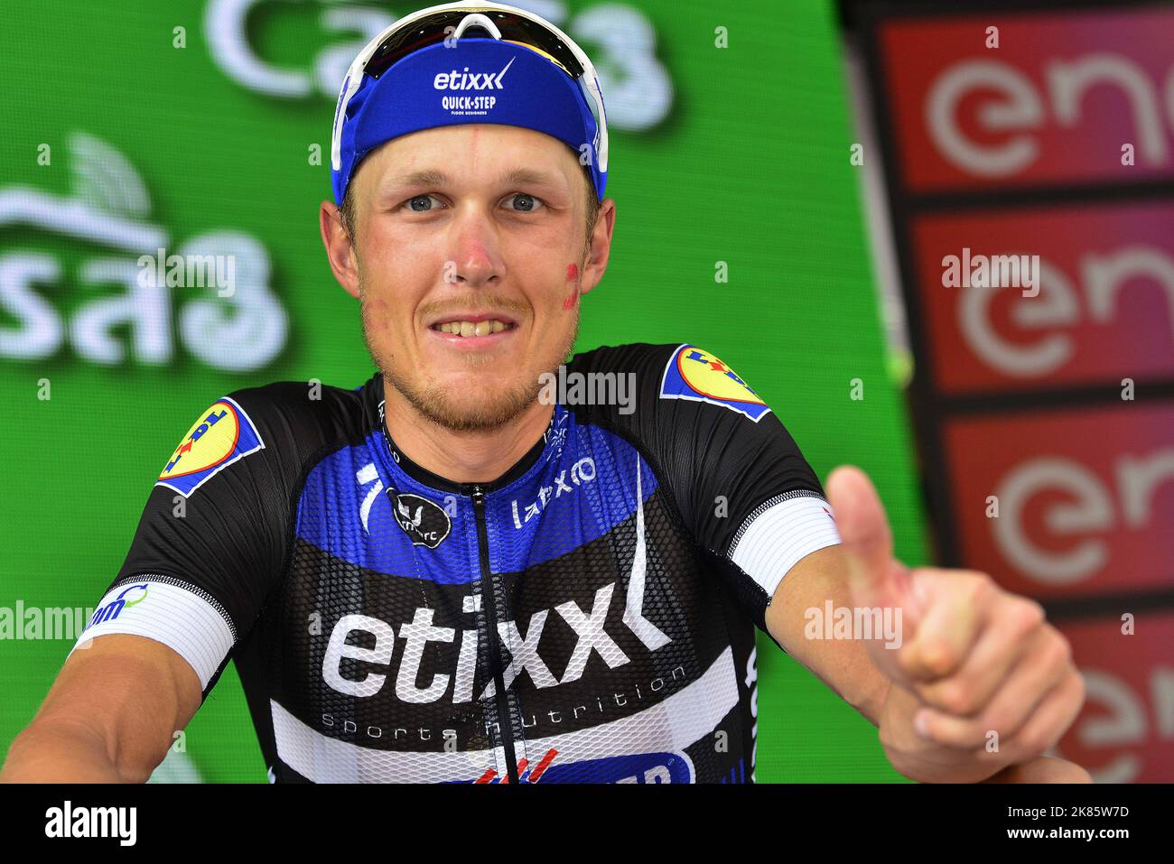 Matteo Trentin of team Etixx - Quick-Step on the podium after winning ...