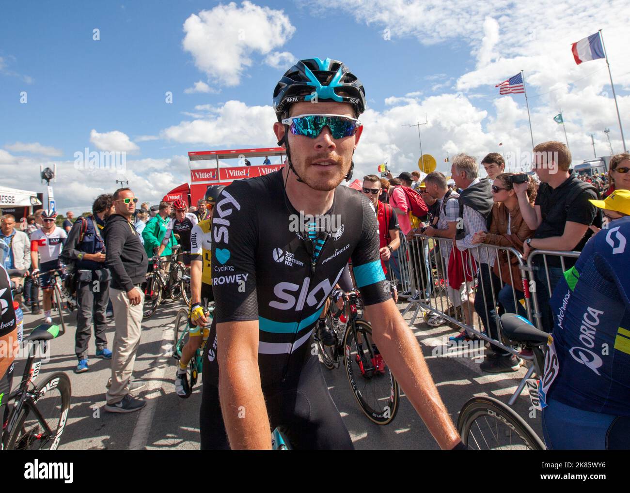 Luke Rowe (Team Sky) looking relaxed after safely finishing stage 1 of ...