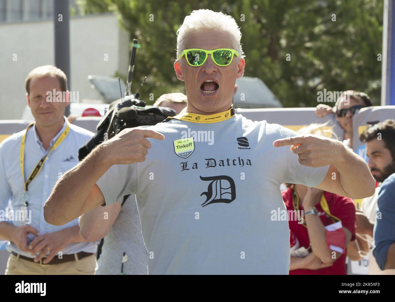Oleg Tinkoff Tinkoff team Owner stands behind the scenes celebrating ...