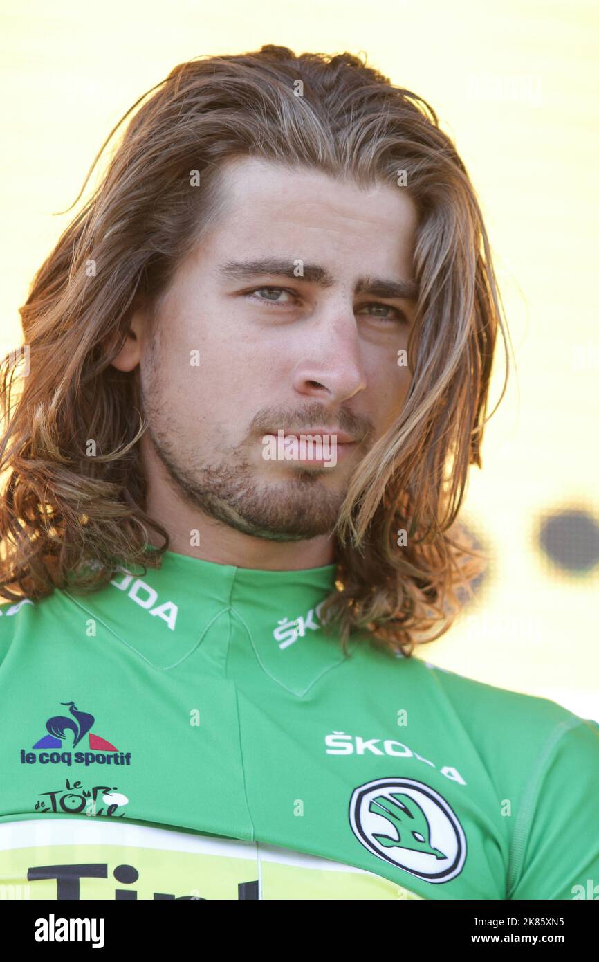 Peter Sagan of Tinkoff on the podium for the 1 minute silence Stock ...