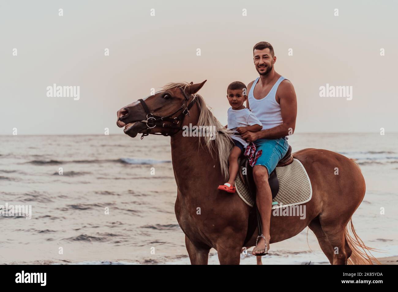 Father son beach sunset silhouette hi-res stock photography and images ...