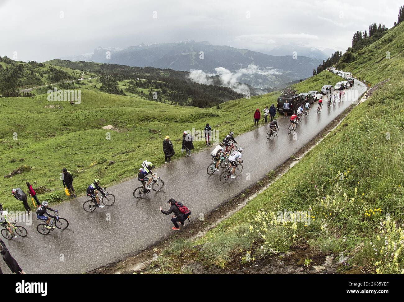 The groupetto descending the Col du Joux Plane in the final kms of the ...