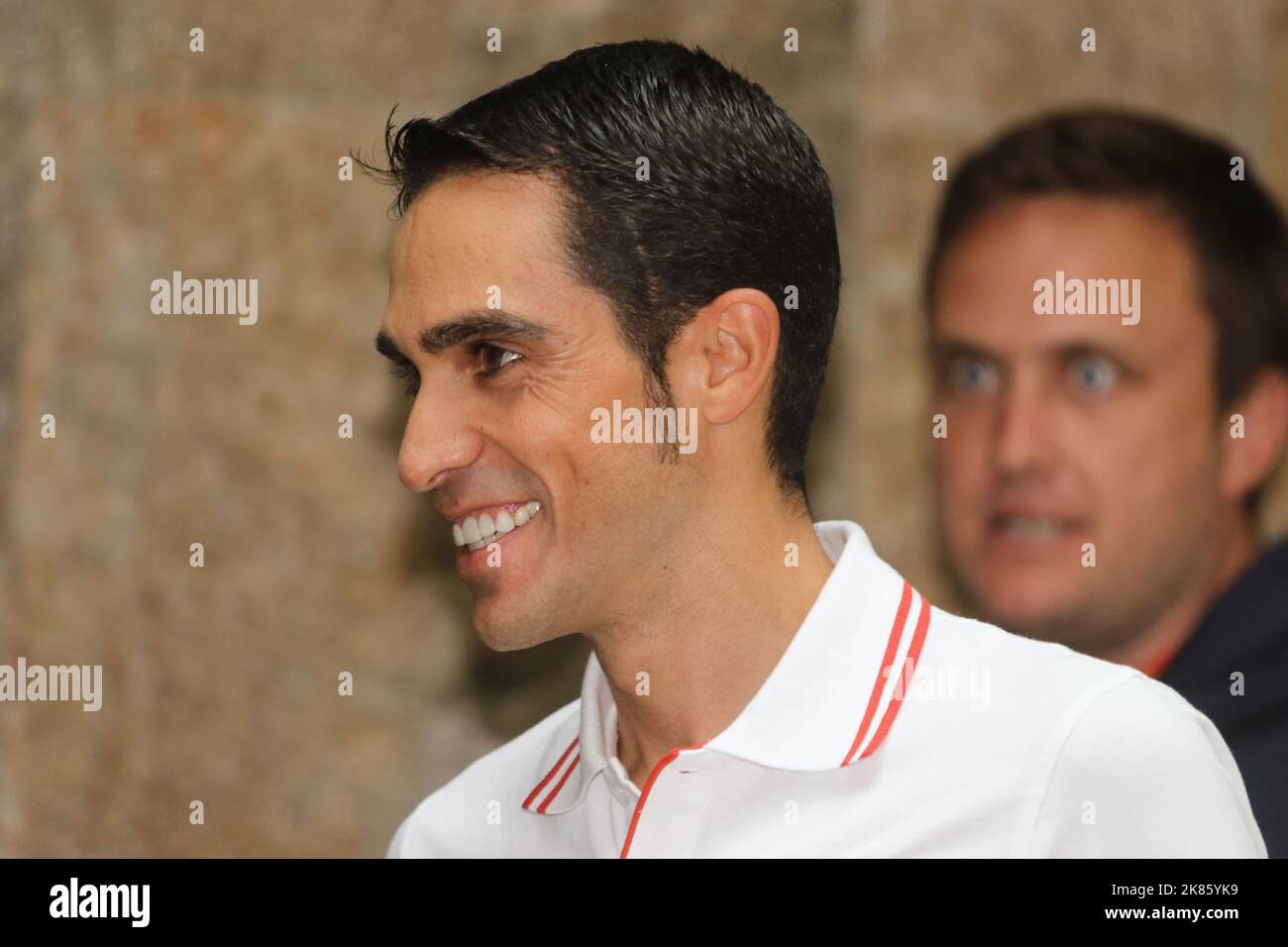 Alberto Contador press conference Stock Photo - Alamy