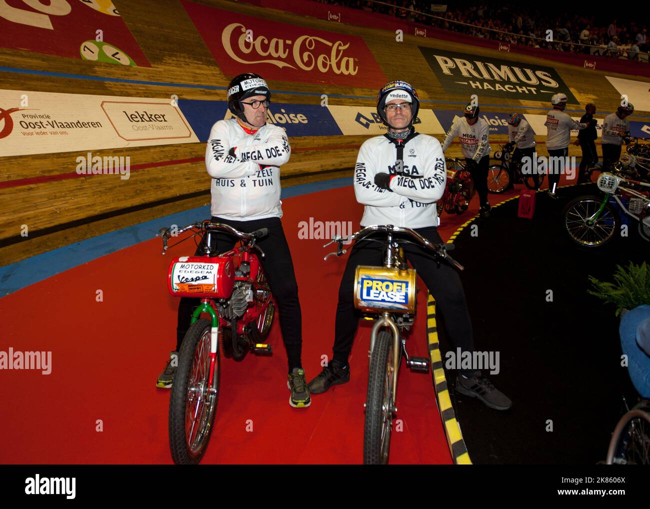 The Derny riders line up ready for first derny race Stock Photo - Alamy