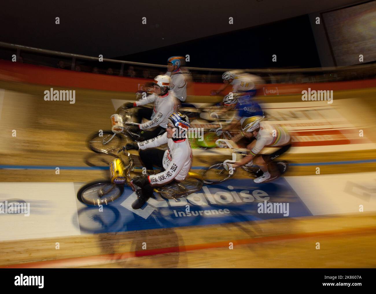 Bradely Wiggins tries to keep in front as the Derny race goes 3 deep on ...