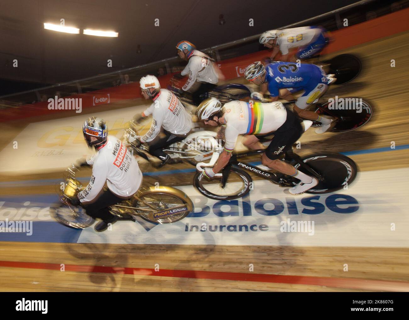 Bradely Wiggins tries to keep in front as the Derny race goes 3 deep on ...