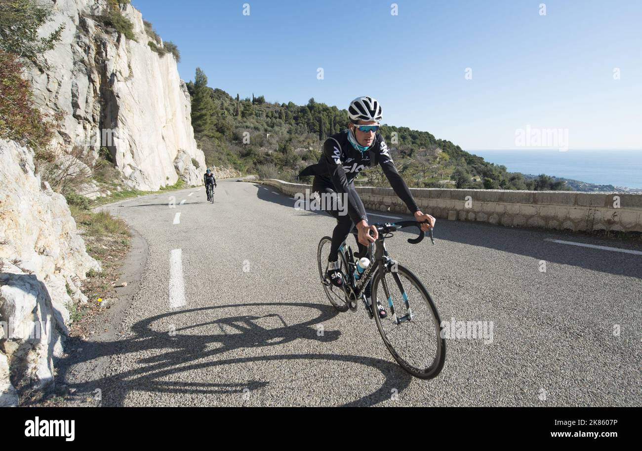 Wouter Poels climbing the Col D'Eze and the Col de la Madone close to ...