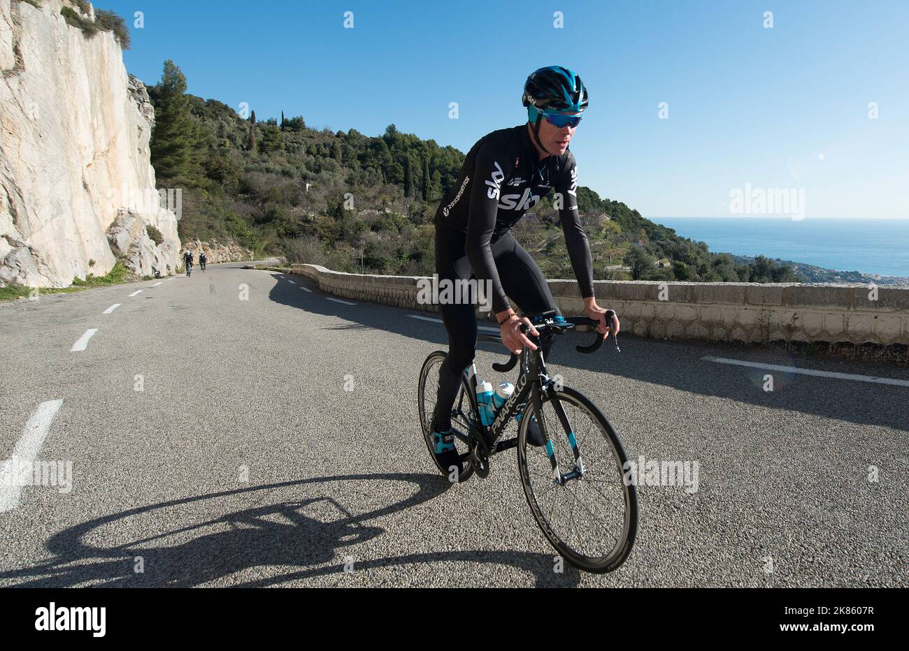 Three-time Tour de France winner Chris Froome climbing the Col D'Eze ...