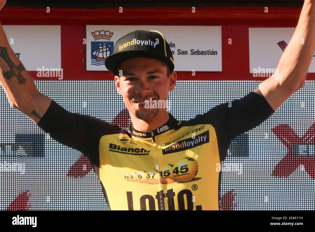 Slovakian Primoz Roglic on the podium as the stage winner Stock Photo ...