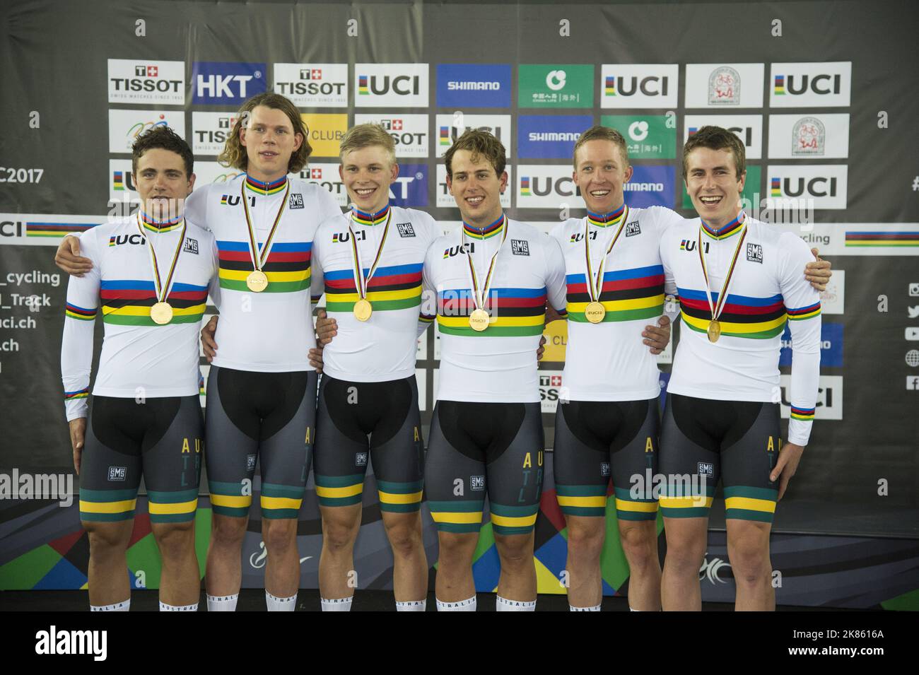 Australia Men's team pursuit with medals on podium Stock Photo - Alamy