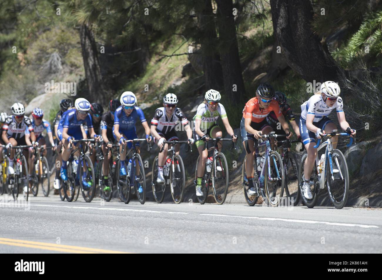 Anna Van Der Breggen leads the peloton in a chase of the last break of ...