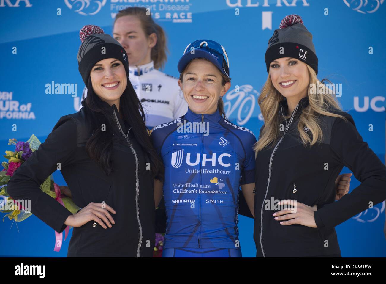 Stage 2 winner Katie Hall on the podium., (Photo by Casey B. Gibson ...