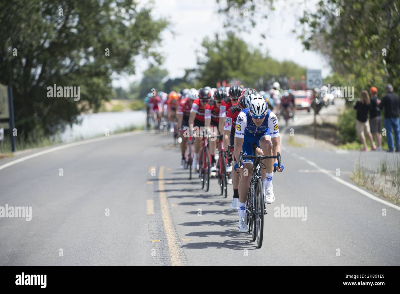 Quickstep Floors leads the peloton early in the race. , (Photo by Casey ...