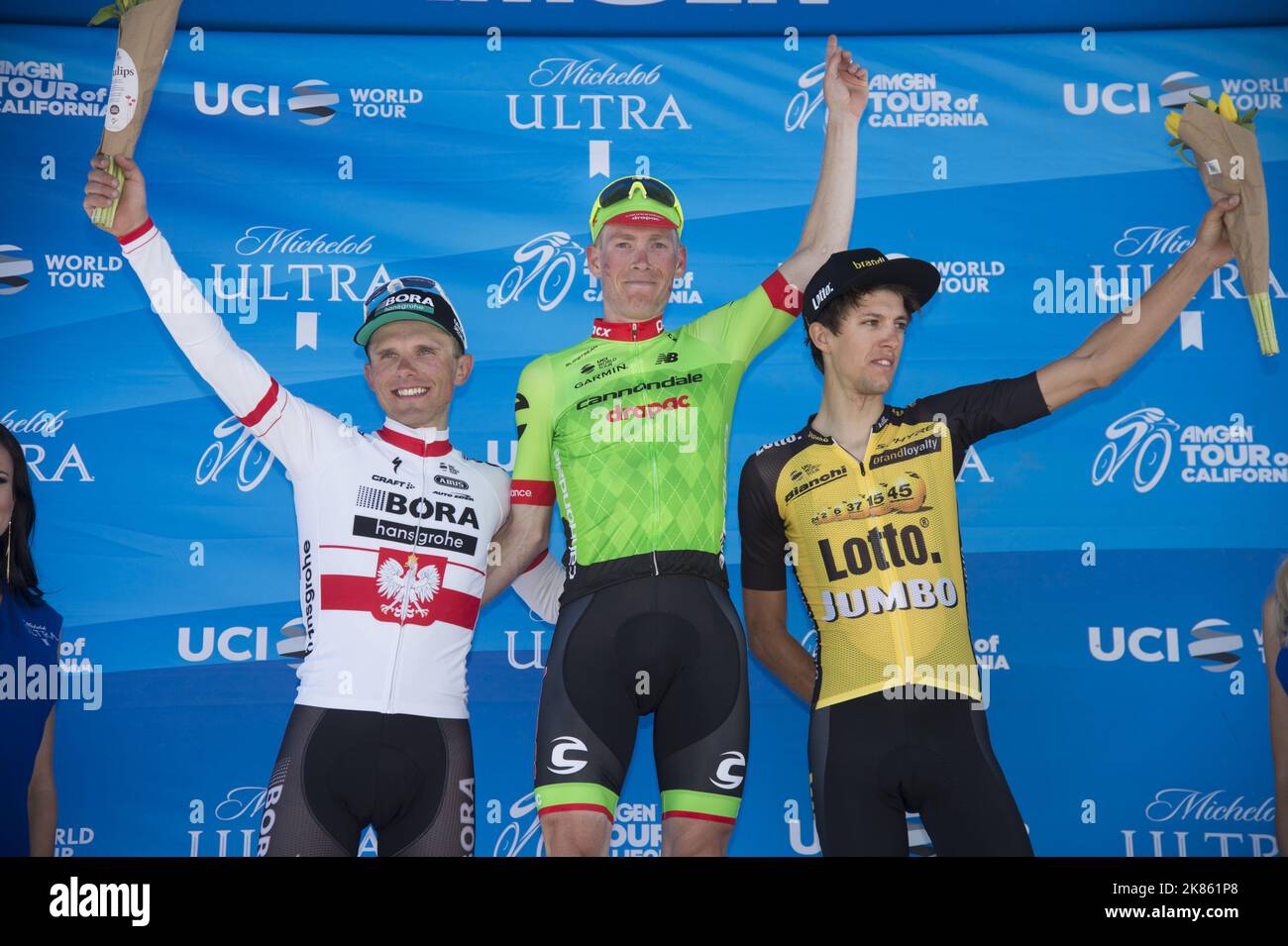 Stage 5 podium of Andrew Talansky, Rafal Majka and George Bennett Stock ...