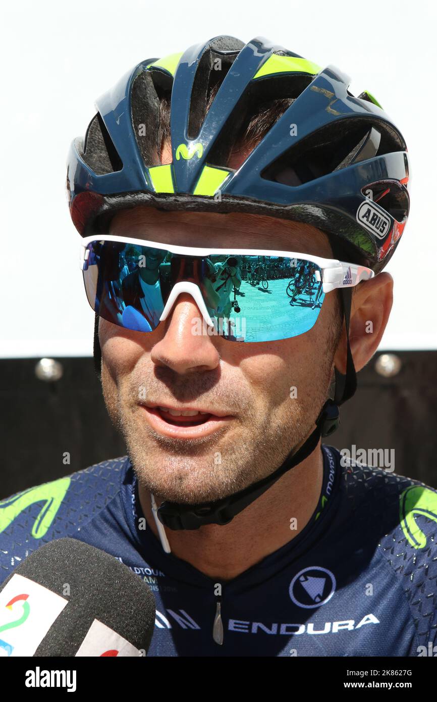 Alejandro Valverde of team Movistar at sign on interviews before Stage ...