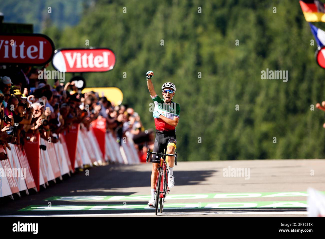 Italian National Road Race Champion (Astana) crests the brow of the ...