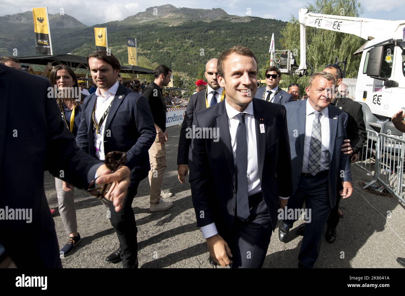 President Emmanuel Macron of France's transport arrives at the 17th ...