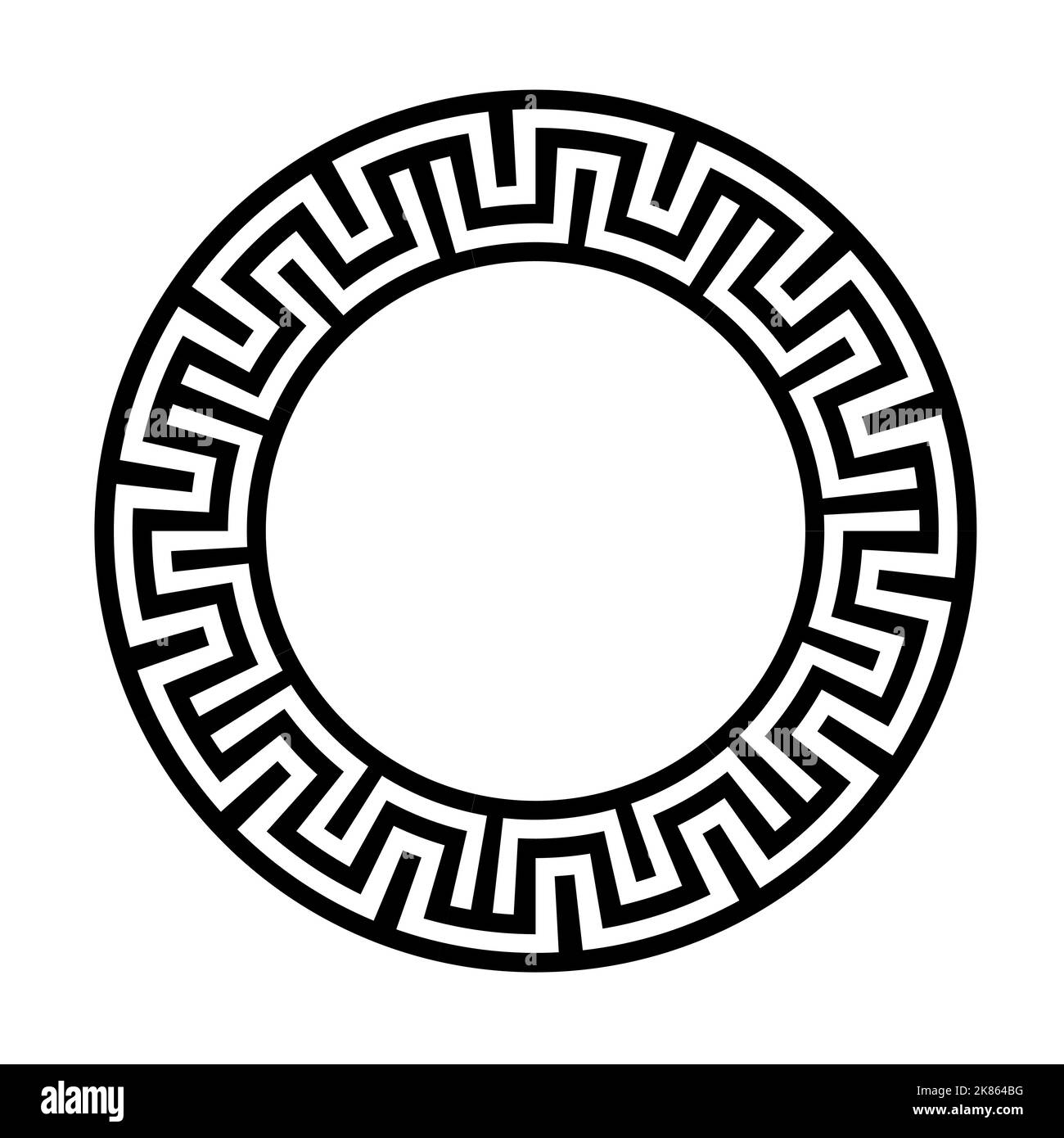 Greek round frame. Ancient Greek key black frame pattern, round antique ...