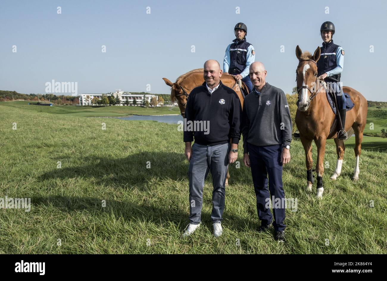 European captain Thomas Bjorn and American captain Jim Furyk attend a ...