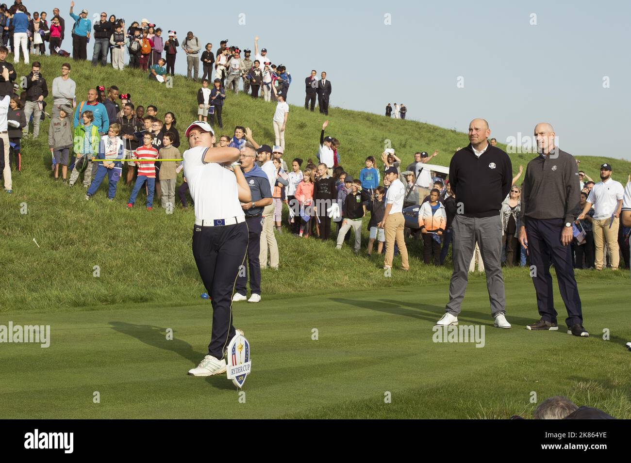 European captain Thomas Bjorn and American captain Jim Furyk attend a ...