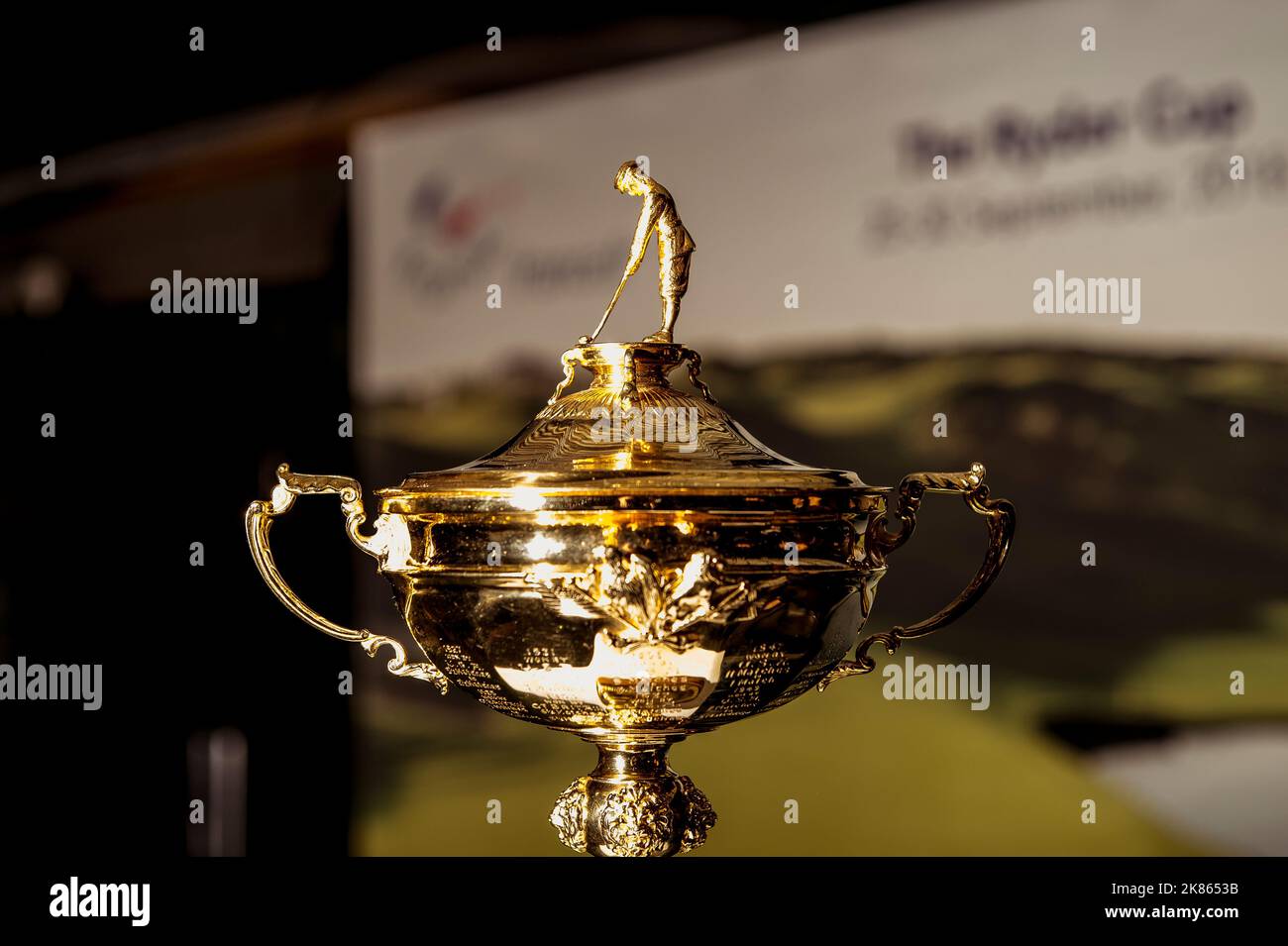The Ryder Cup trophy on display at the Ryder Cup Media call ...