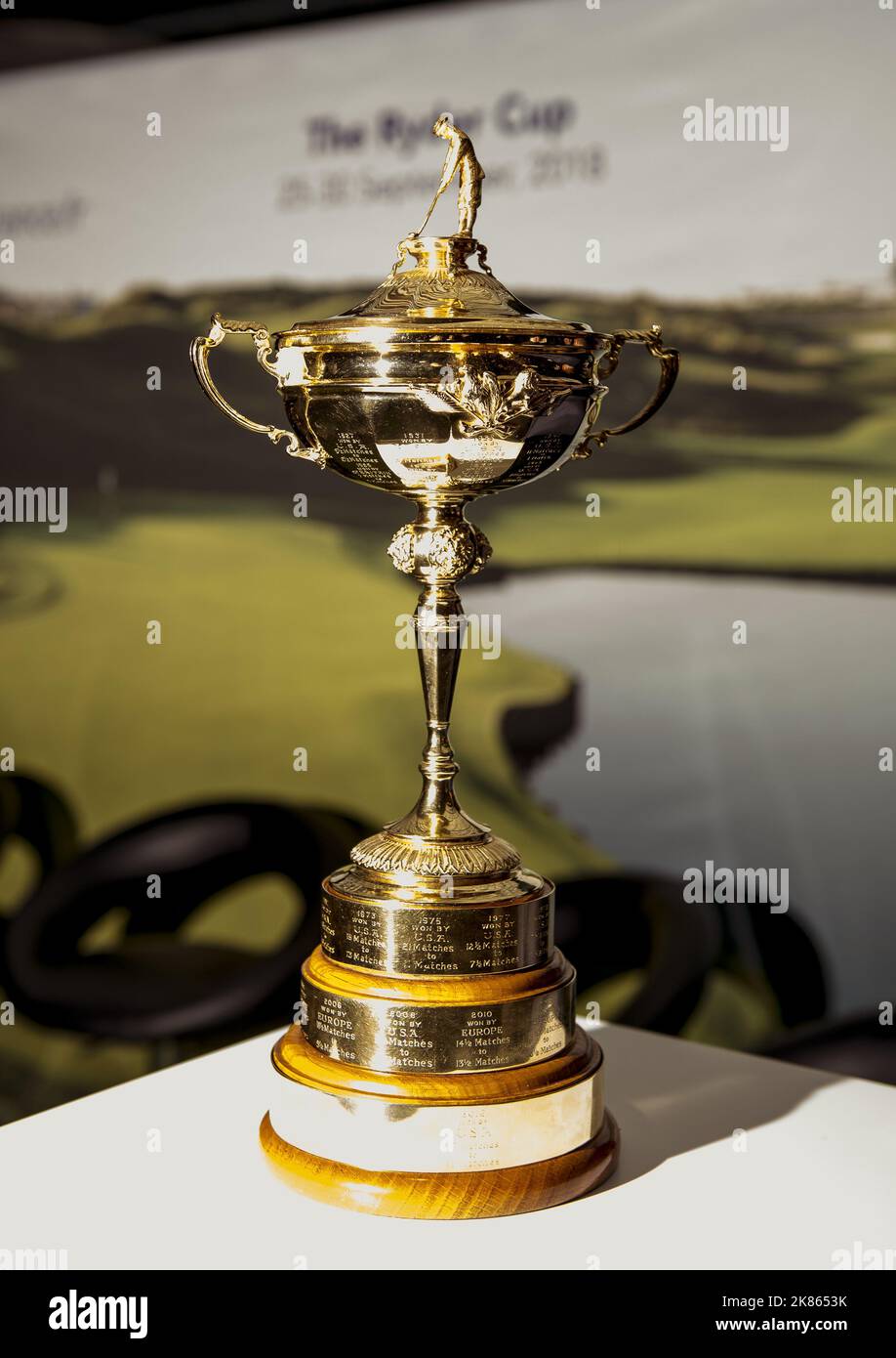 The Ryder Cup trophy on display at the Ryder Cup Media call ...