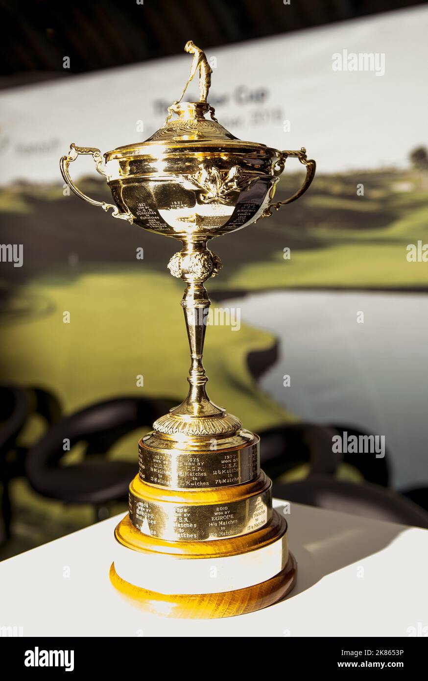 The Ryder Cup trophy on display at the Ryder Cup Media call ...