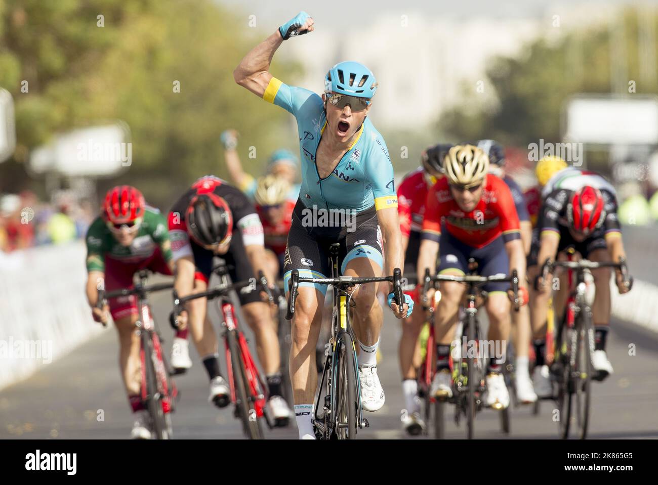 Danish rider Magnus Cort Nielsen (Astana Pro Team) wins the stage in a ...