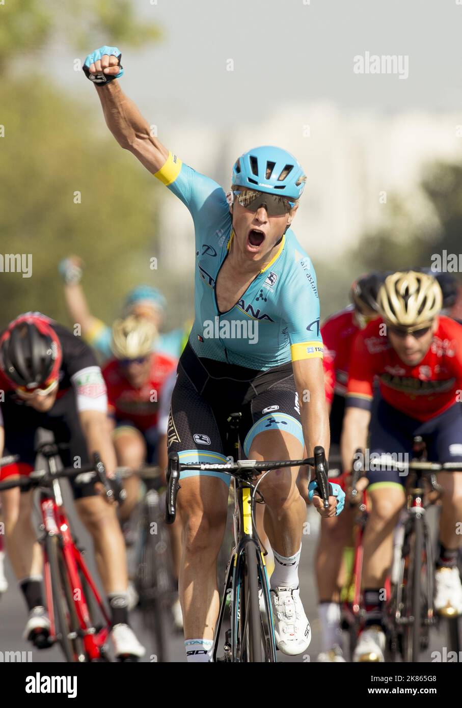 Danish rider Magnus Cort Nielsen (Astana Pro Team) wins the stage in a ...