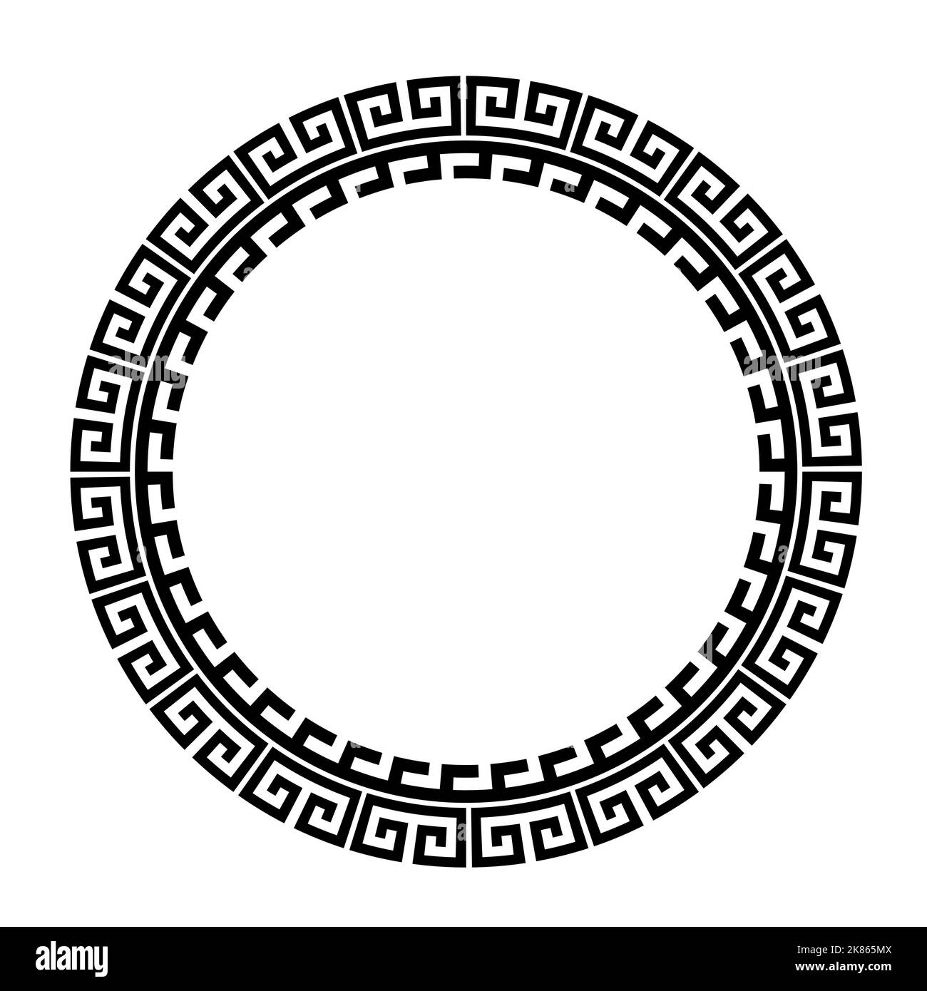 Greek round frame. Ancient Greek key black frame pattern, round antique ...