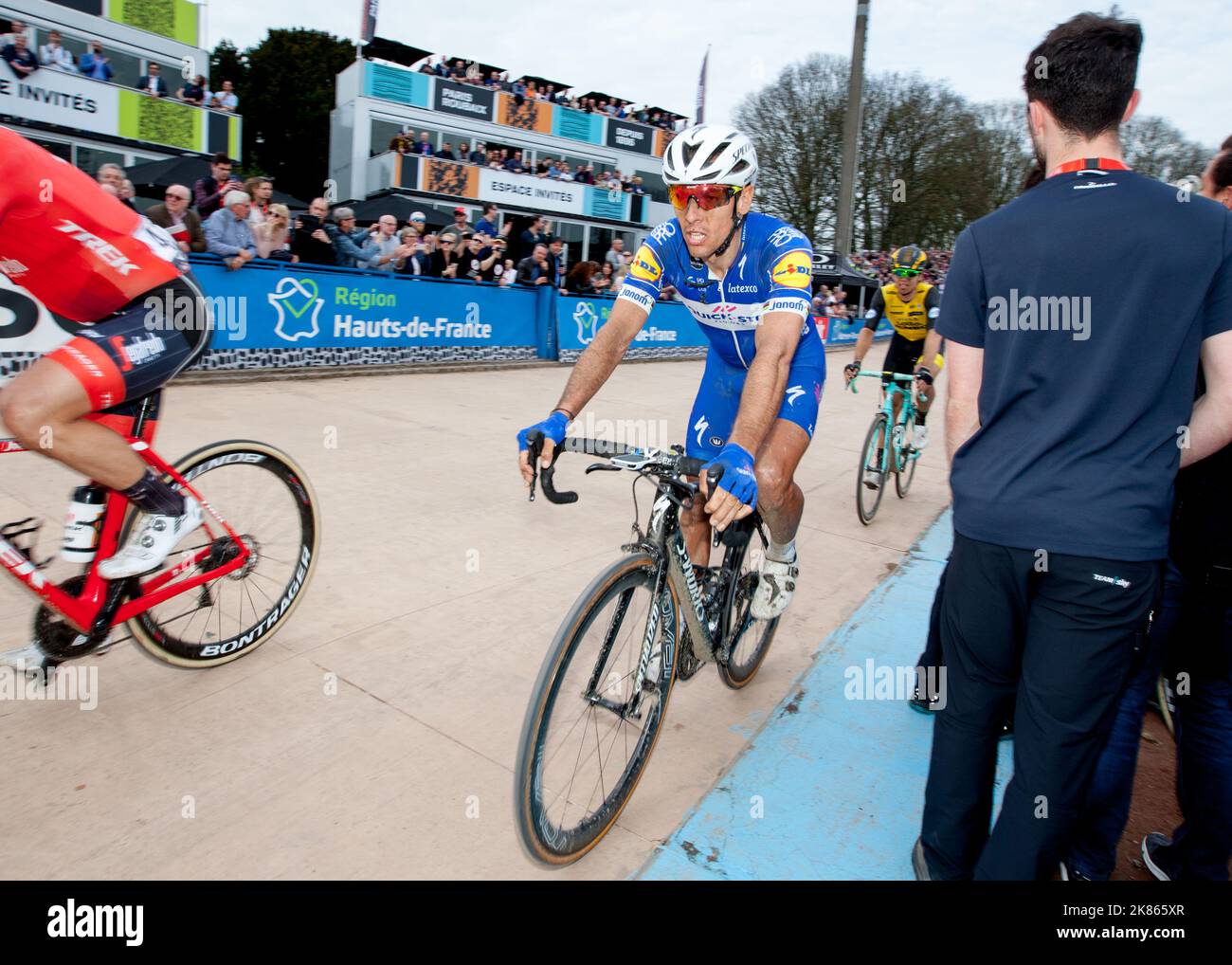 Philippe Gilbert (Quick-step Floors) rolls to a halt in the velodrome ...