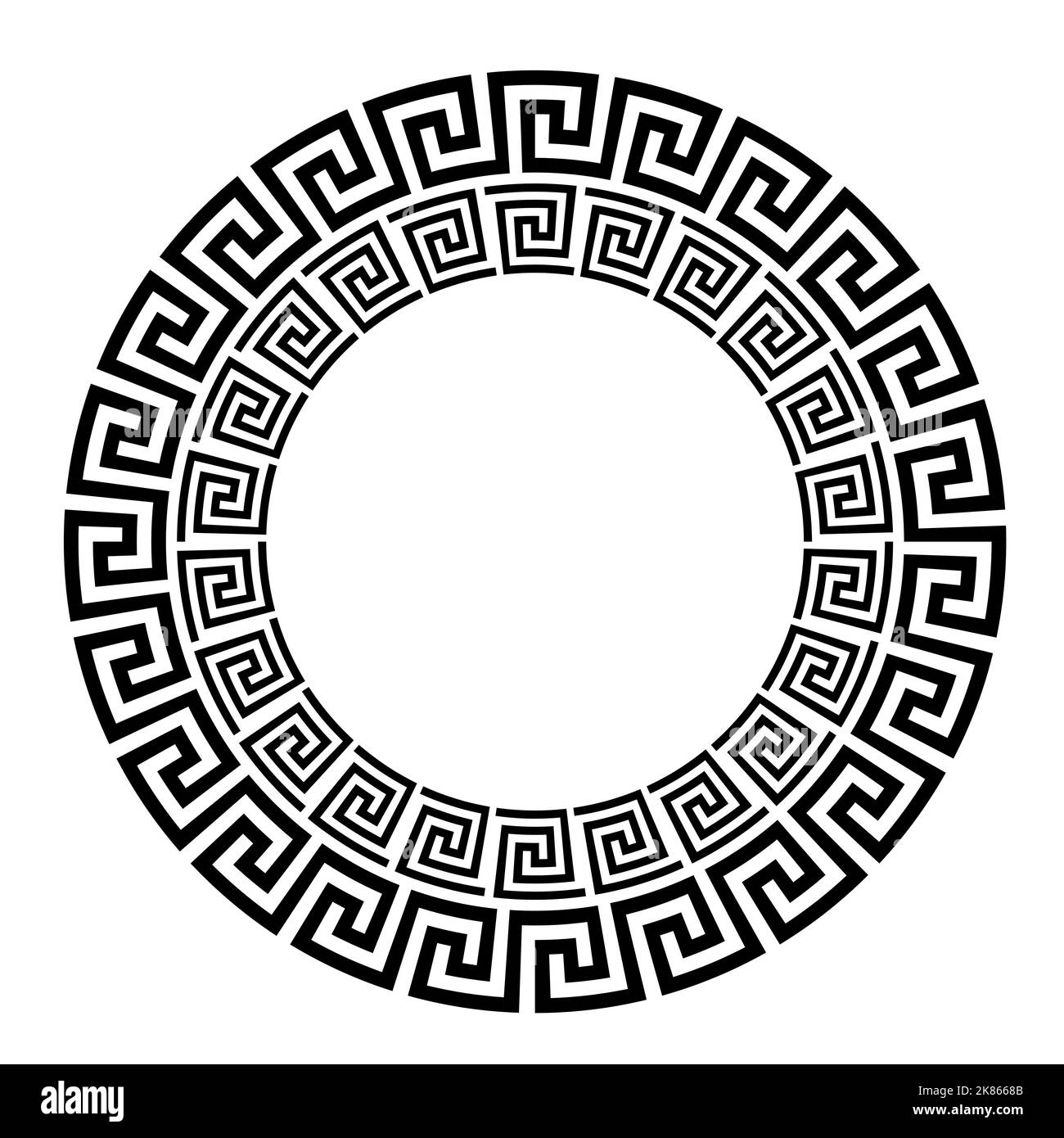 Greek round frame. Ancient Greek key black frame pattern, round antique ...