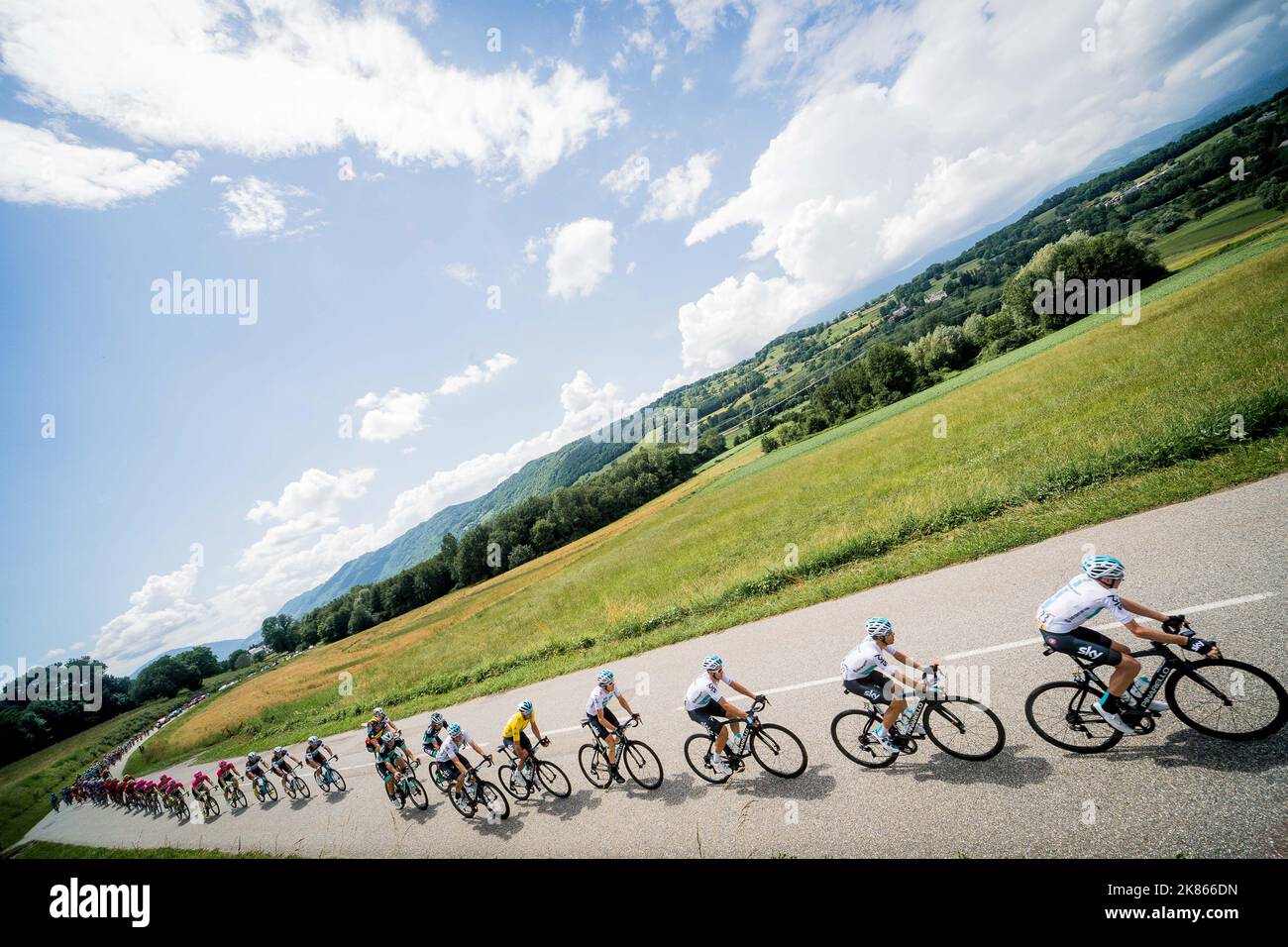 Team sky lead the peloton through the french countryside Stock Photo ...