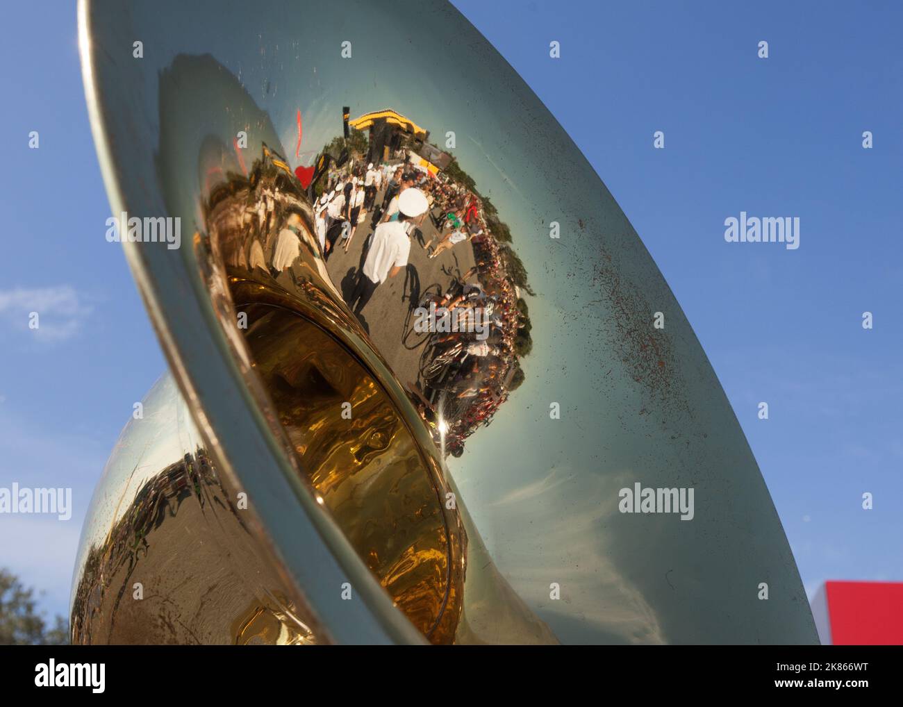The reflection of Tom Dumoulin (giant sunweb) in a trumbone at the ...