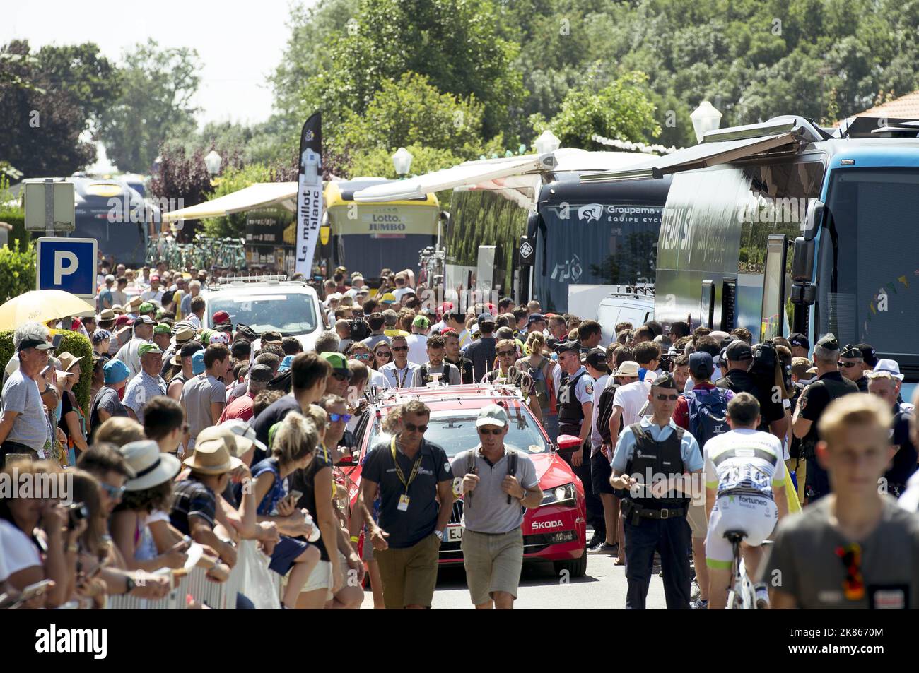 The team Buses in the paddock as spectators and media get ready for the ...