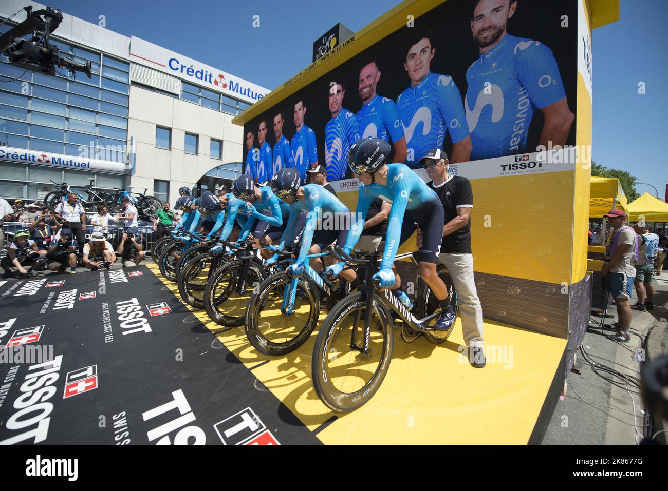 Team Movistar on the starting ramp Stock Photo - Alamy
