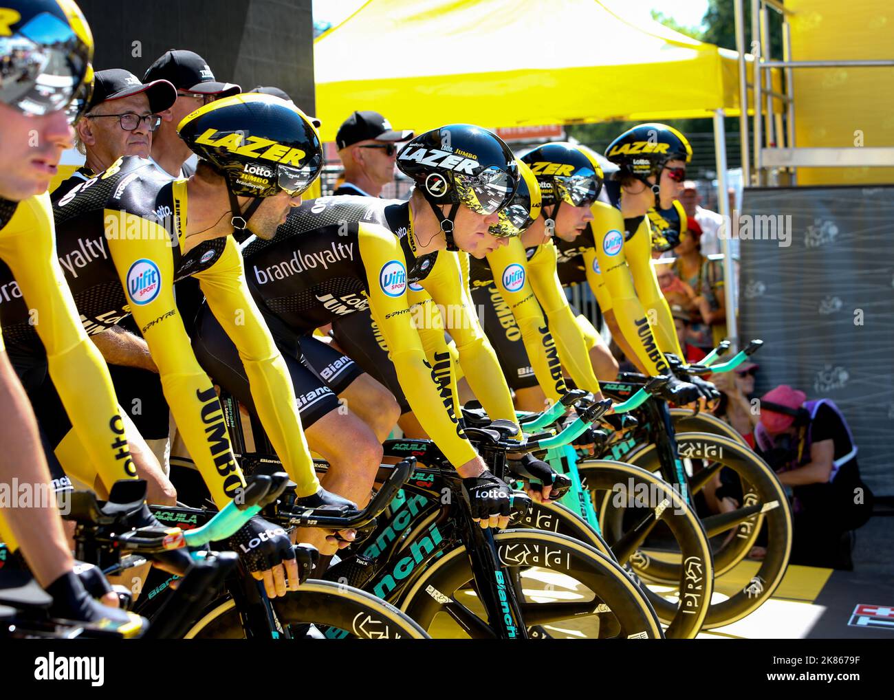 Lotto Jumbo line up on the start ramp Stock Photo - Alamy