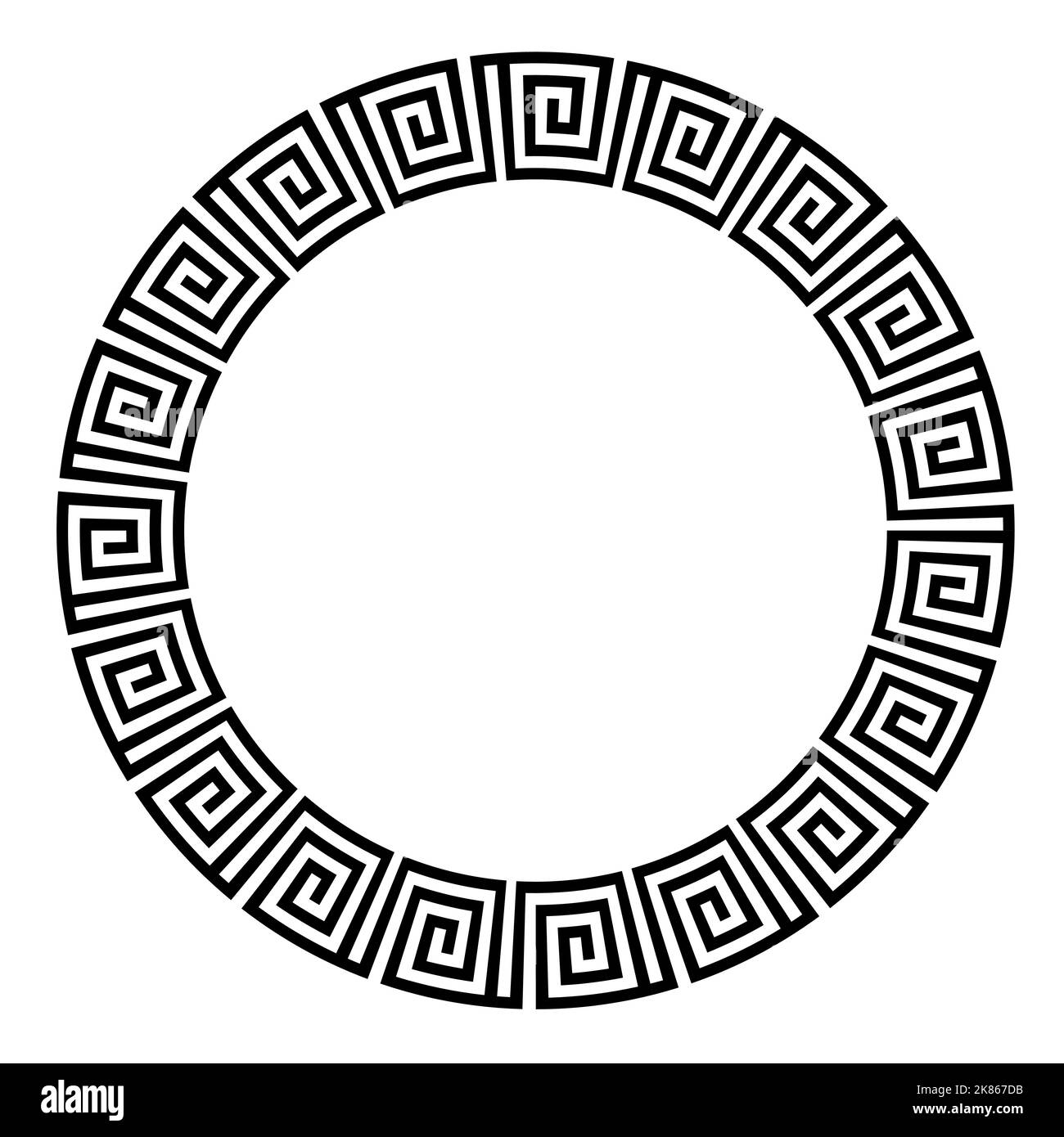 Greek round frame. Ancient Greek key black frame pattern, round antique ...