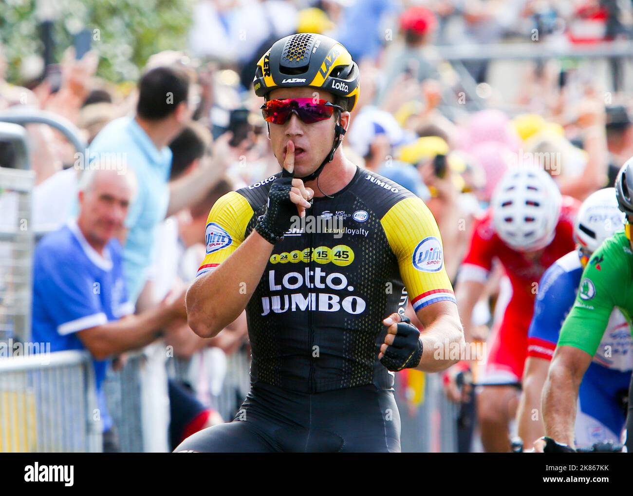 Dylan Groenewegen of Team Lotto (pictured), beats Green jersey Peter ...