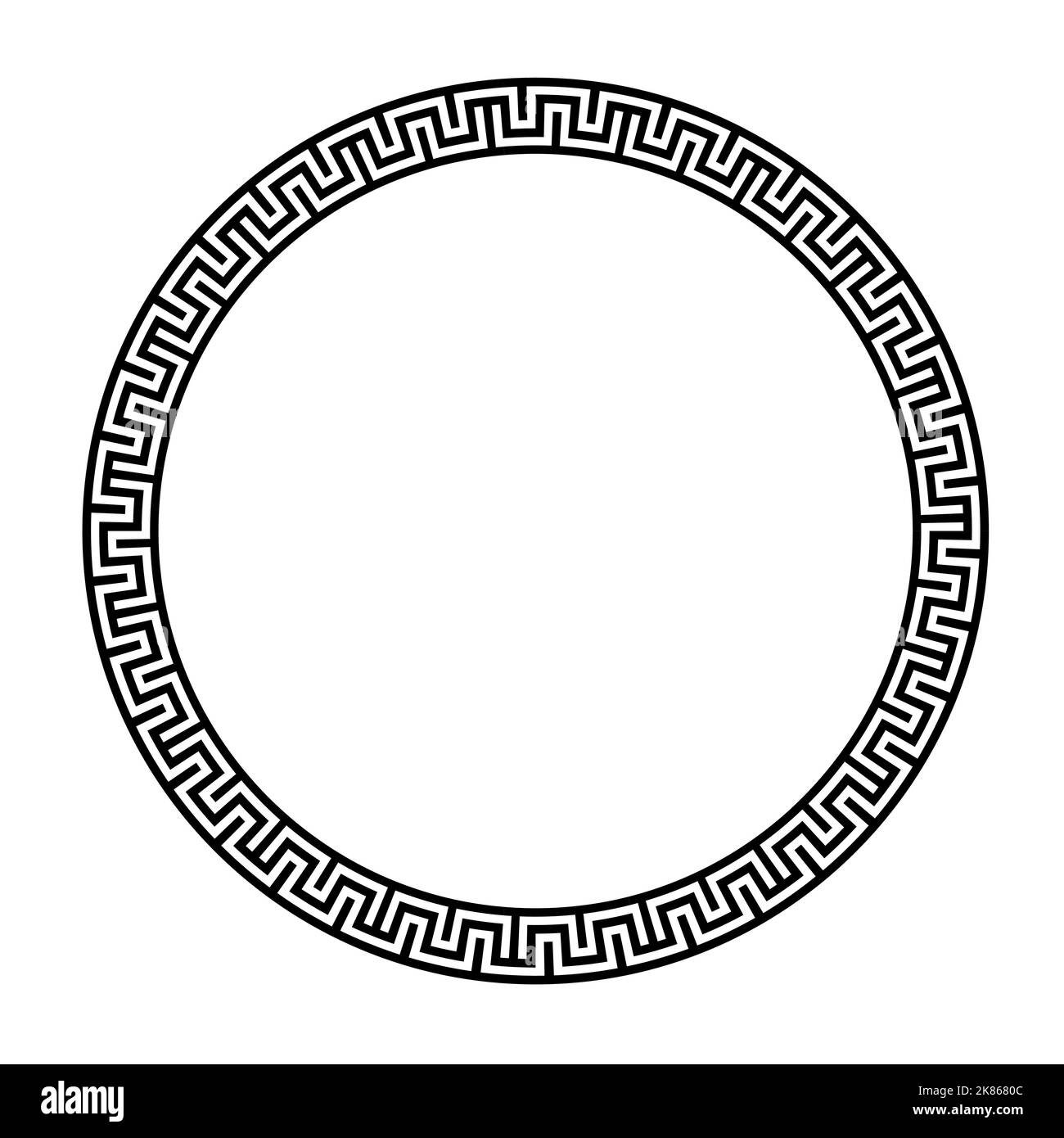 Greek round frame. Ancient Greek key black frame pattern, round antique ...