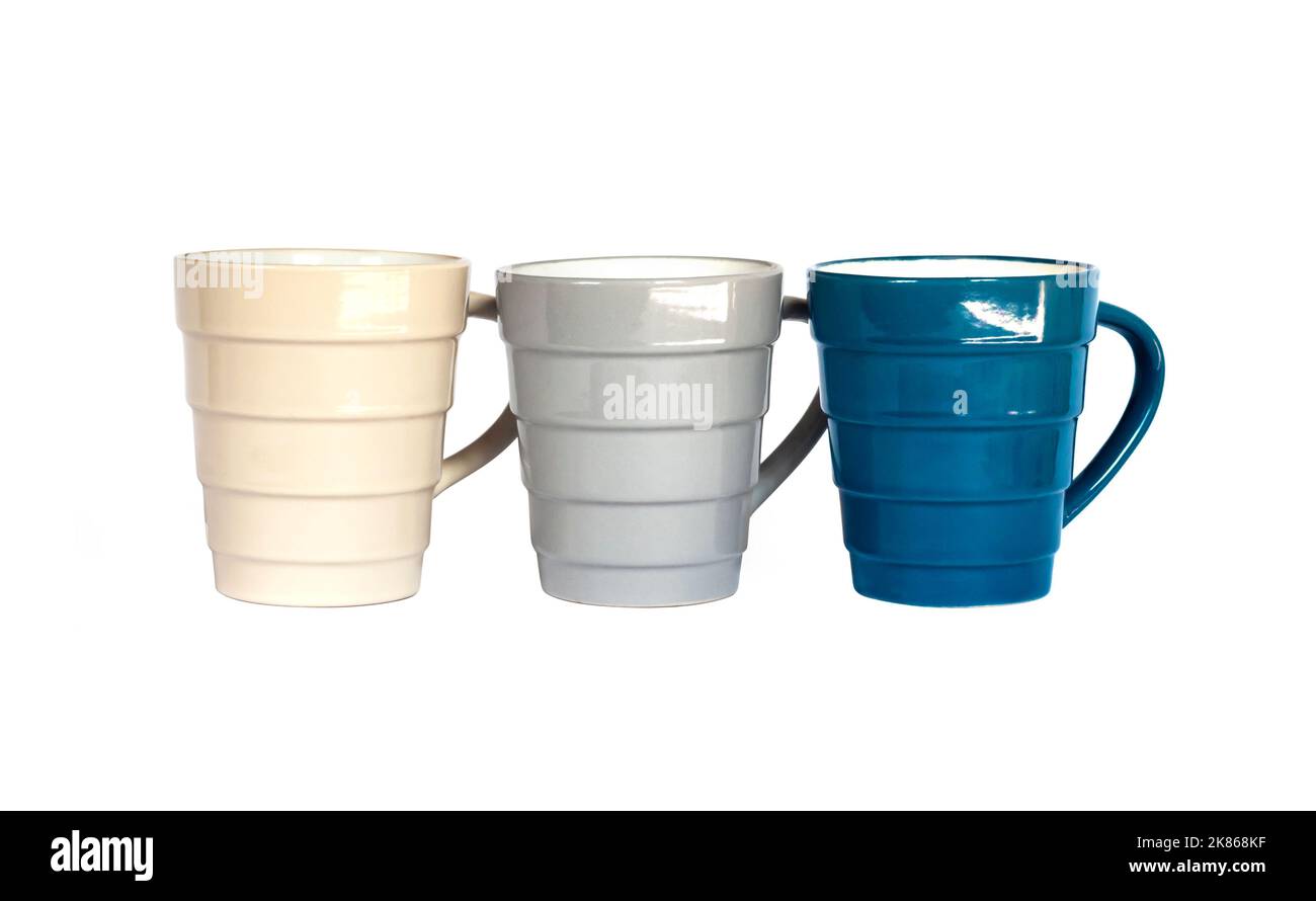 Three mugs isolated on white background with clipping path Stock Photo ...