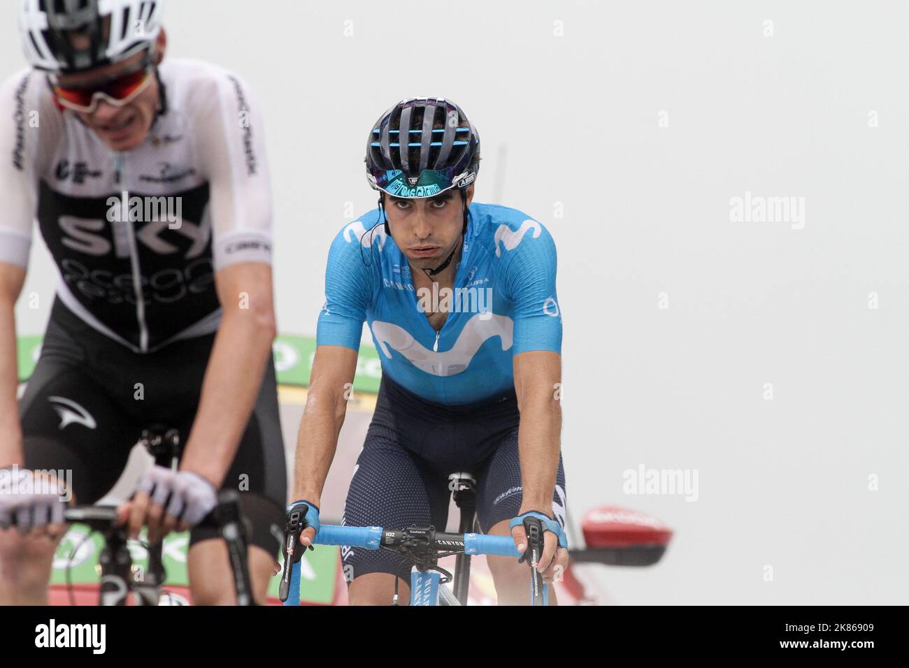 Mikel Landa Basque Movistar crossing the finish line on stage 17 of the ...