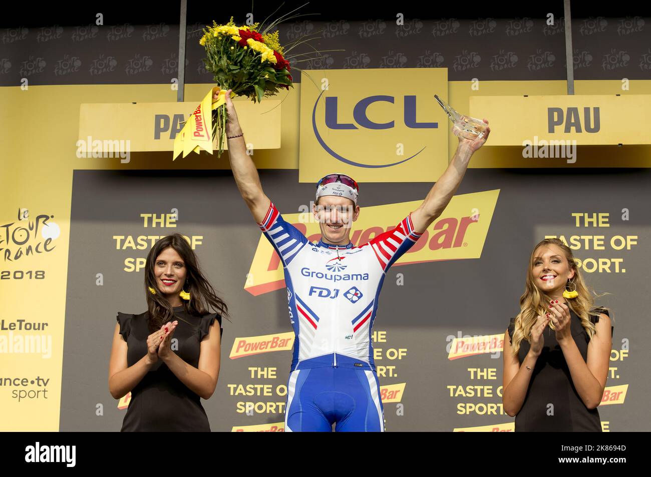French Rider Arnaud Demare wins the stage in a sprint finish in Pau ...