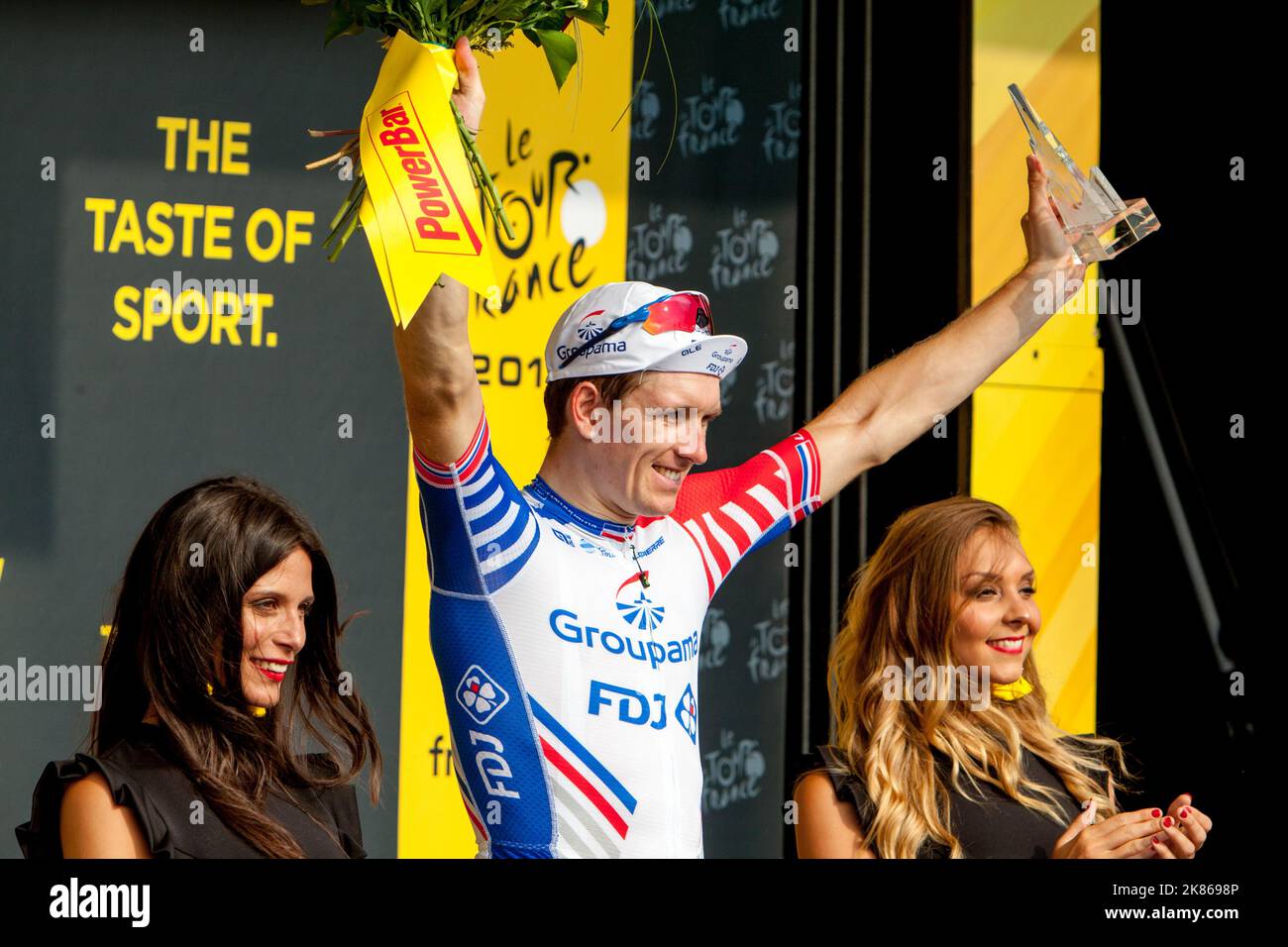 Arnaud Demare (Groupama FDJ) on the podium for winning the stage into ...