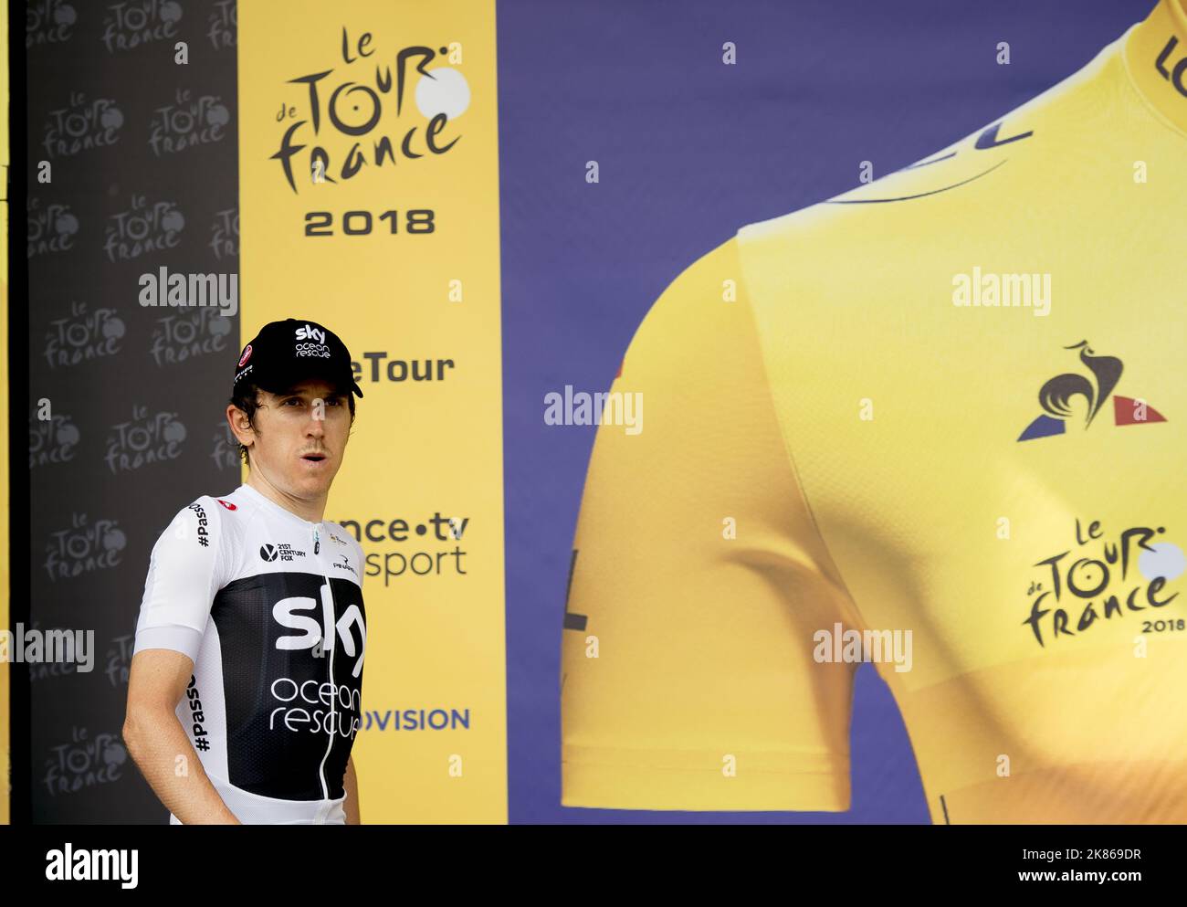 Great Britain's Geraint Thomas for team Sky crosses the finish line ...