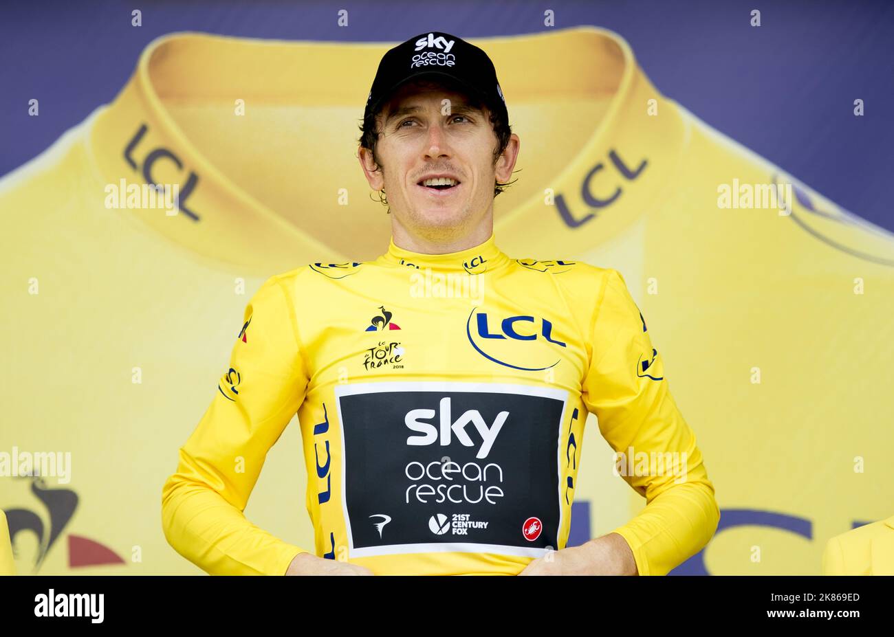 Great Britain's Geraint Thomas for team Sky crosses the finish line ...