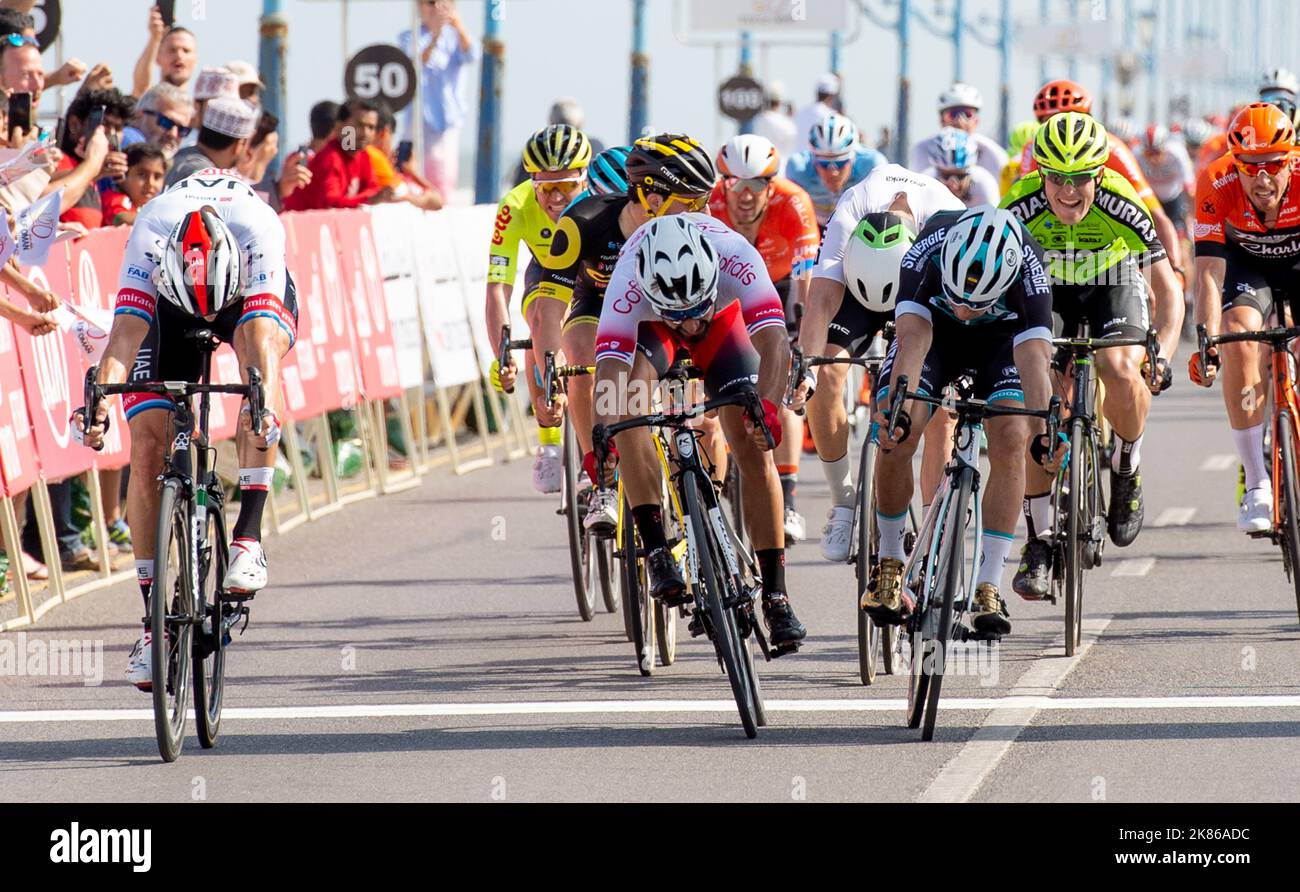 Alexander Kristoff of team UAE Emirates wins the stage in a sprint ...