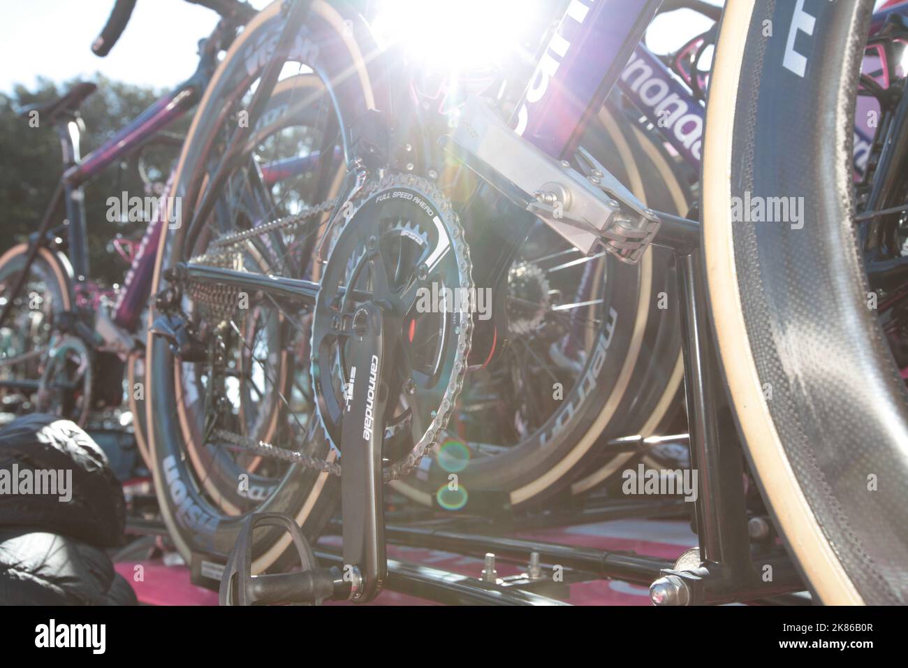 The bike of EF Education First drenched in the morning sun Stock Photo ...