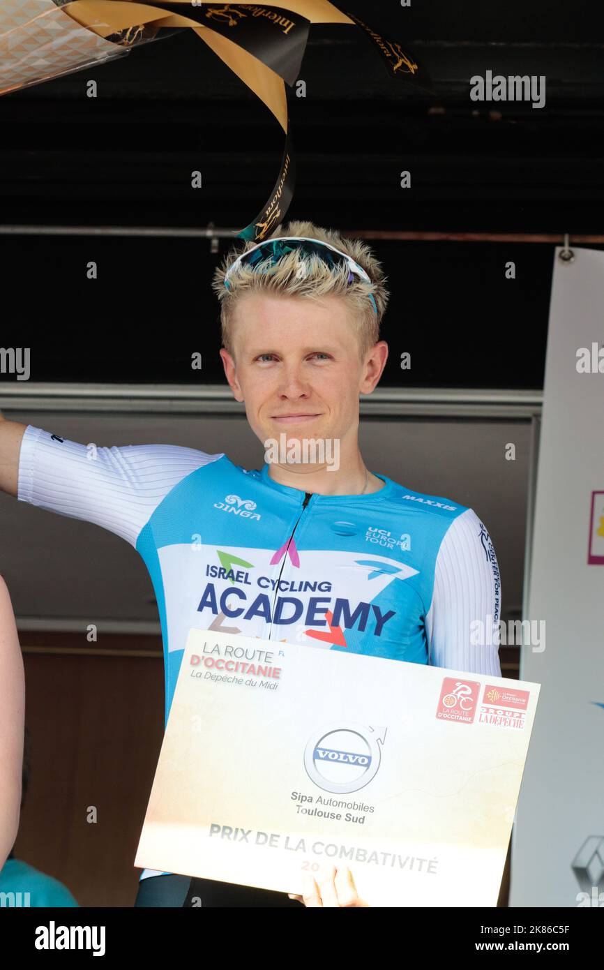 Daniel Turek of team Czech Israel Cycling Academy on stage after ...